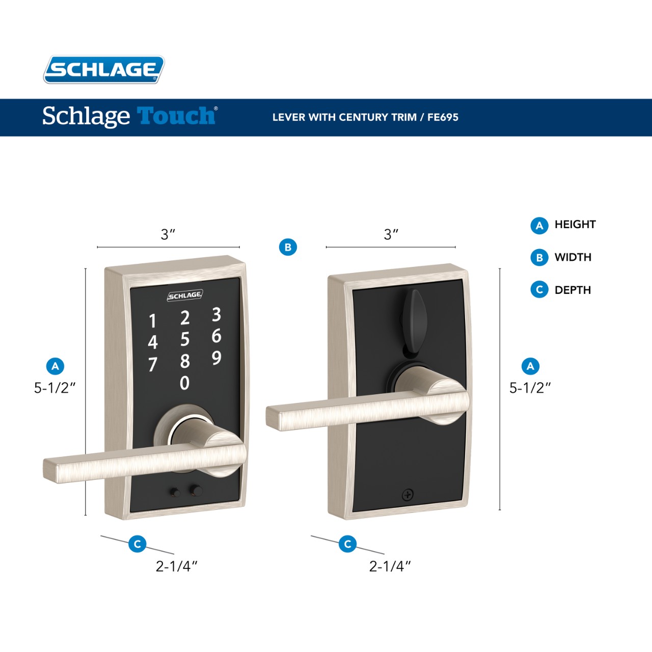 Schlage Touch Keyless Touchscreen Lever with Century trim and Latitude ...